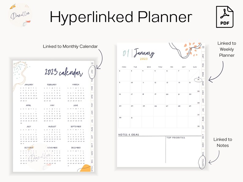 2023 Weekly Abstract Overview Hyperlinked Monthly Digital - Etsy