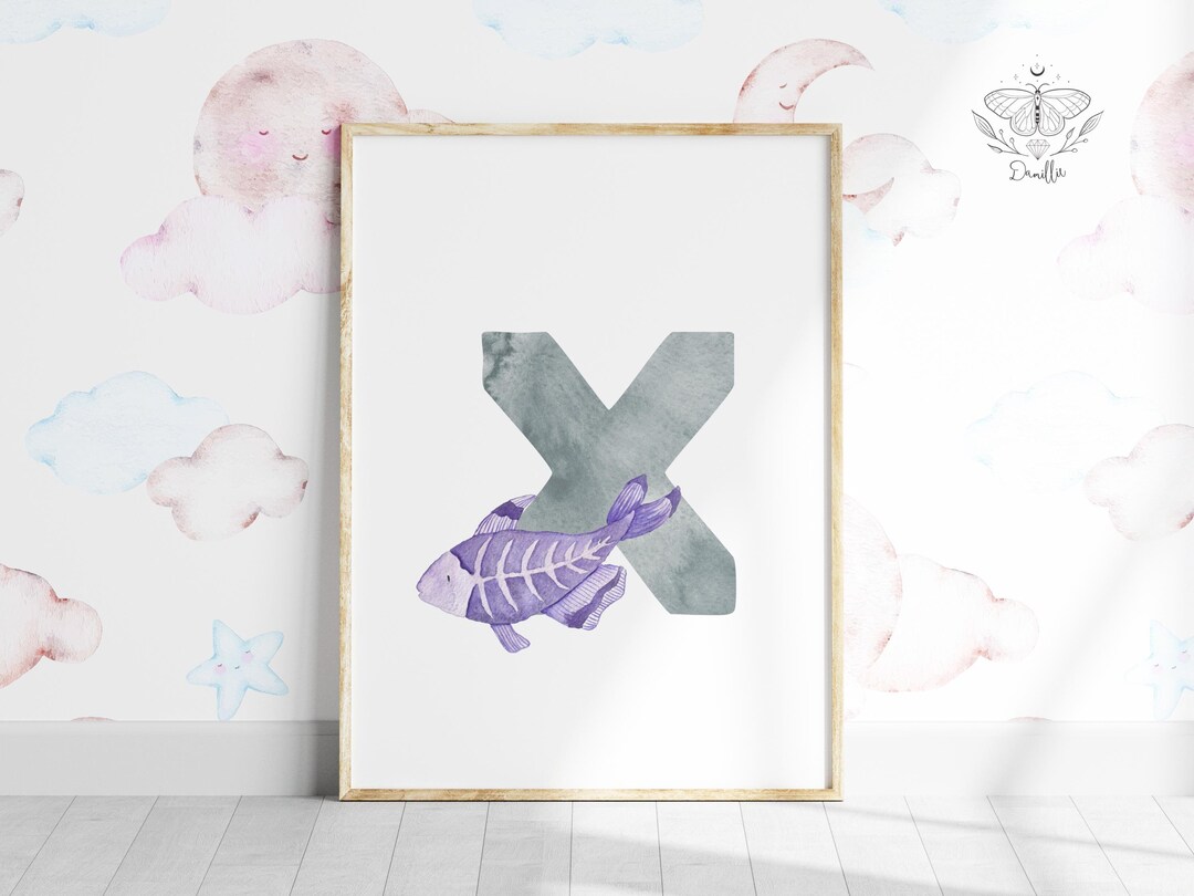 Watercolor Alphabet Letter X Art Fish Nursery Alphabet Print Playroom ...