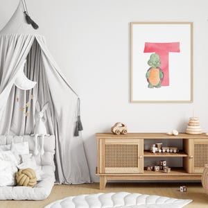 Watercolor Alphabet Letter T Art Turtle Nursery Alphabet Print Playroom ...