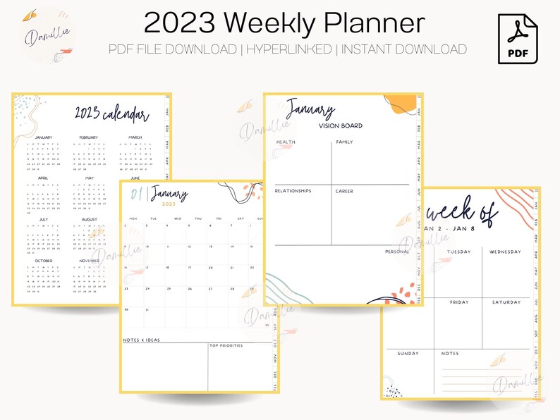 2023 Weekly Abstract Overview Hyperlinked Monthly Digital - Etsy