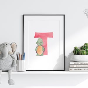 Watercolor Alphabet Letter T Art Turtle Nursery Alphabet Print Playroom ...
