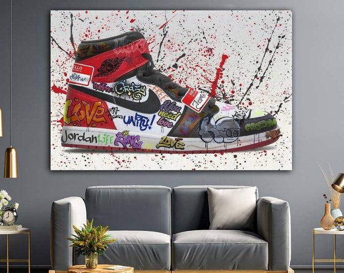 Jordan Graffiti Canvas Wall Art, Air Jordan Canvas Wall Art, Jordan 1 ...