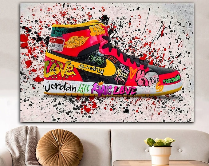 Jordan Graffiti Canvas Wall Art, Air Jordan Canvas Wall Art, Jordan 1 ...