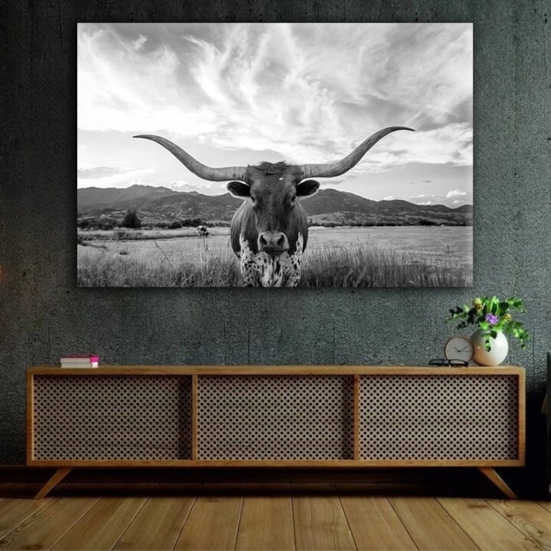 Longhorn Cow Canvas Texas Longhorn Art Longhorn Canvas Print Farmhouse ...