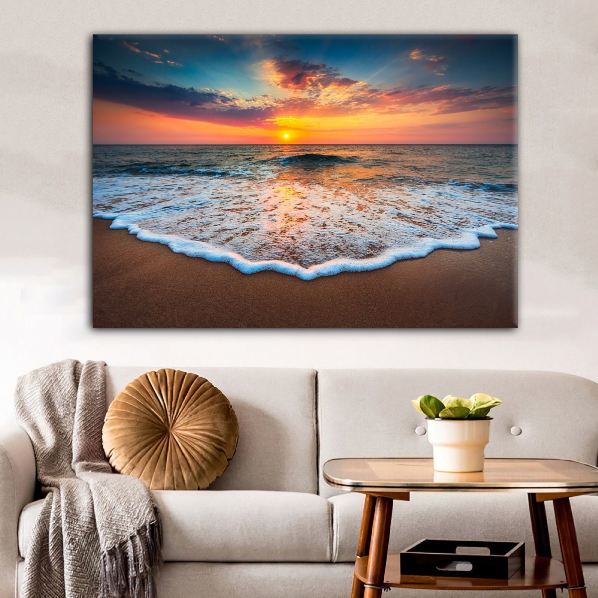 Ocean Beach Canvas Print Sunset Wall Art Sunrise Large Canvas Art Sea ...
