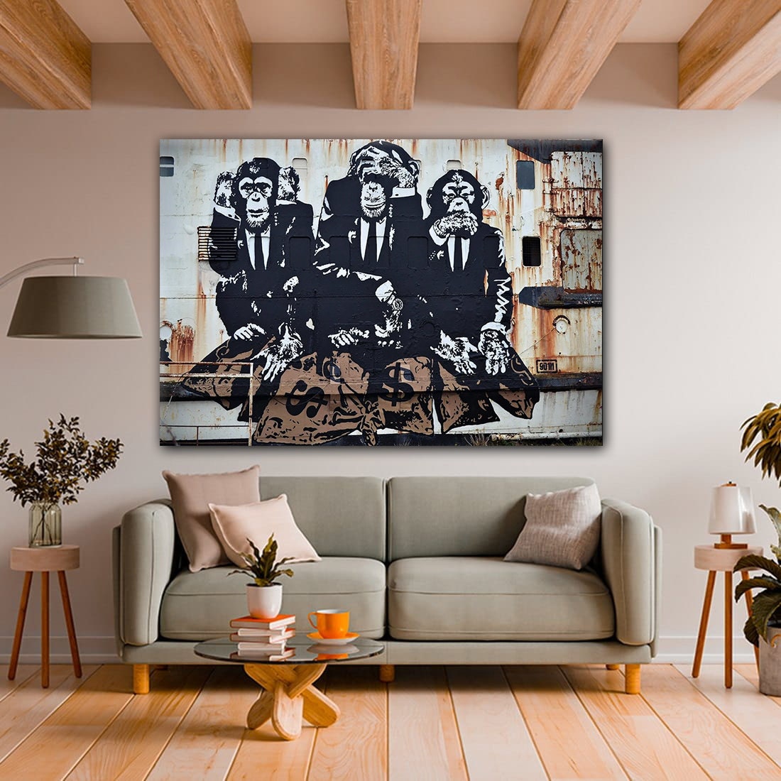 Banksy Three Wise Monkeys, Painting Canvas Art, Abstract Poster, Banksy ...
