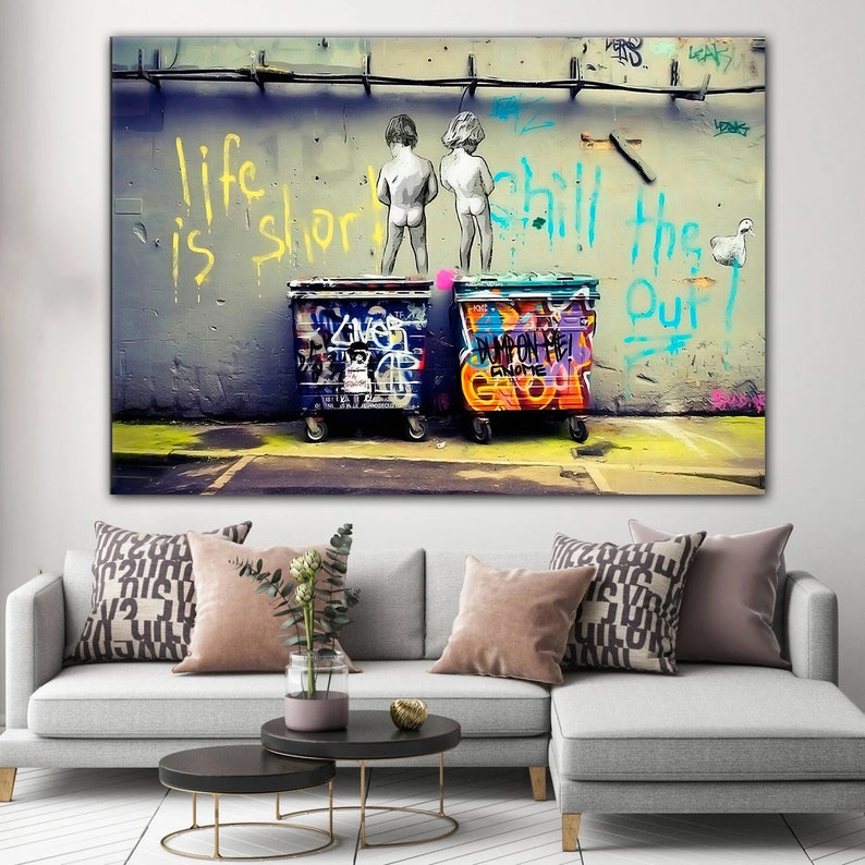 Banksy Life is Short, Banksy Canvas, Banksy Two Boys, Wall Art Canvas ...