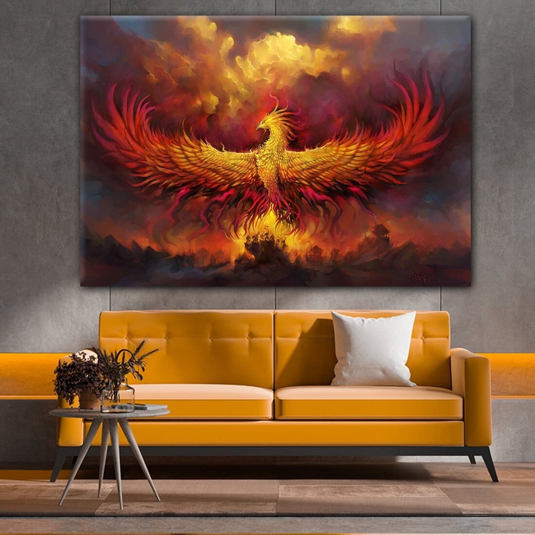 Phoenix Canvas Wall Art Fiery Phoenix Modern Home Large Canvas Art Red ...