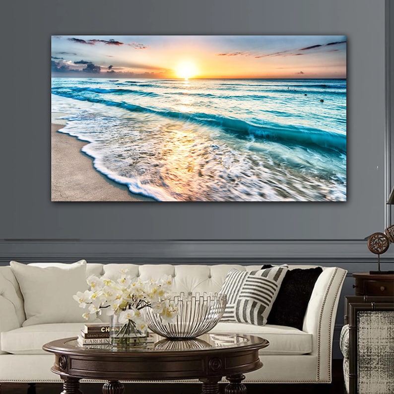 Ocean Beach Canvas Print Sunset Wall Art Sunrise Large Canvas Art Sea ...