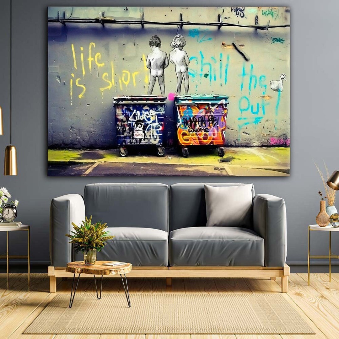 Banksy Life is Short, Banksy Canvas, Banksy Two Boys, Wall Art Canvas ...