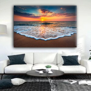 Ocean Beach Canvas Print Sunset Wall Art Sunrise Large Canvas Art Sea ...