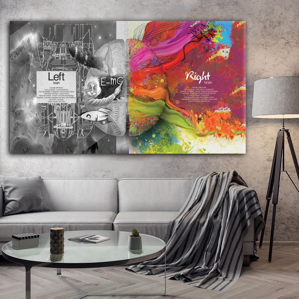 Brain Anatomy Art Colorful Right&left Brain Print Science Wall Decor ...