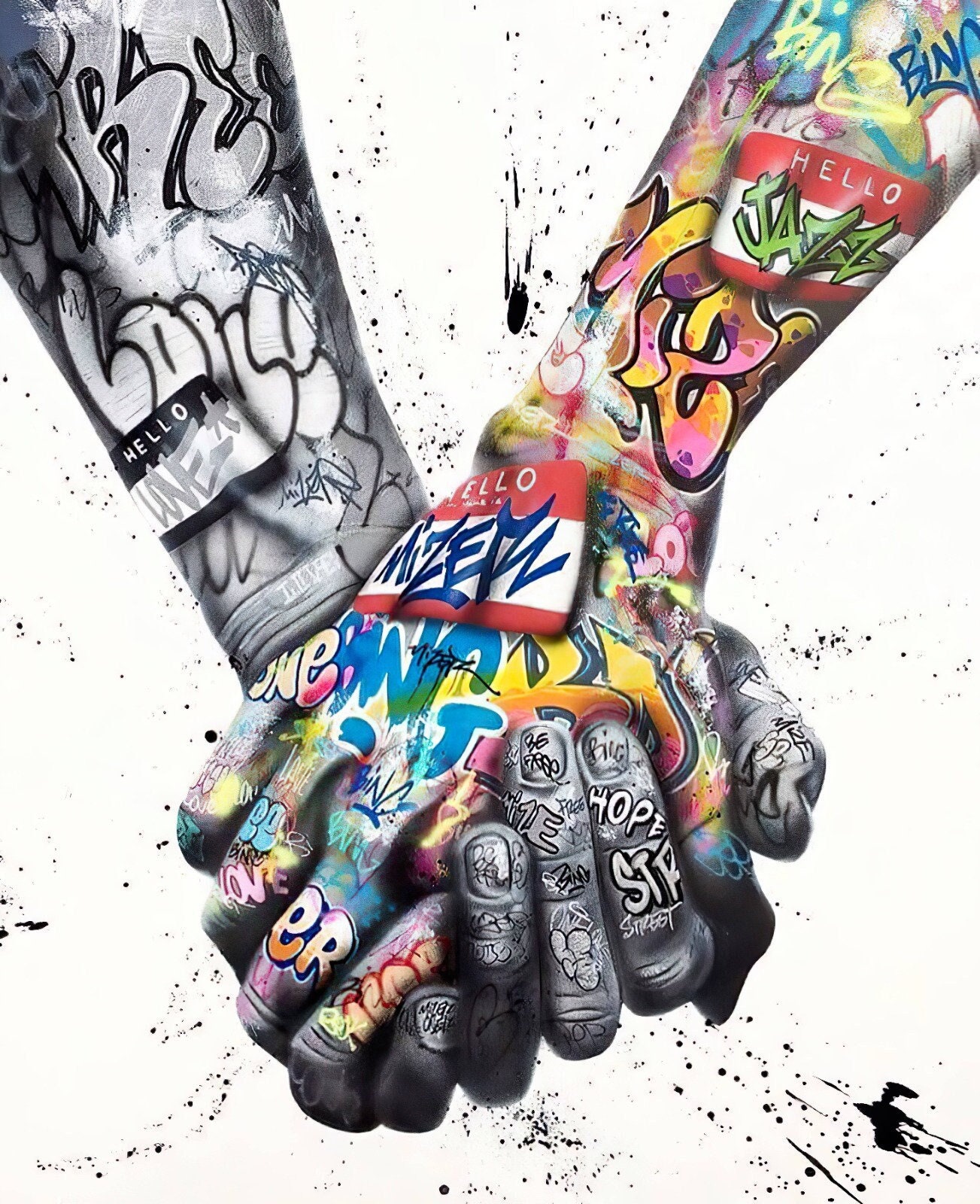 Couple Holding Hands Graffiti Painting, Lovers Holding Hands Art Canvas ...