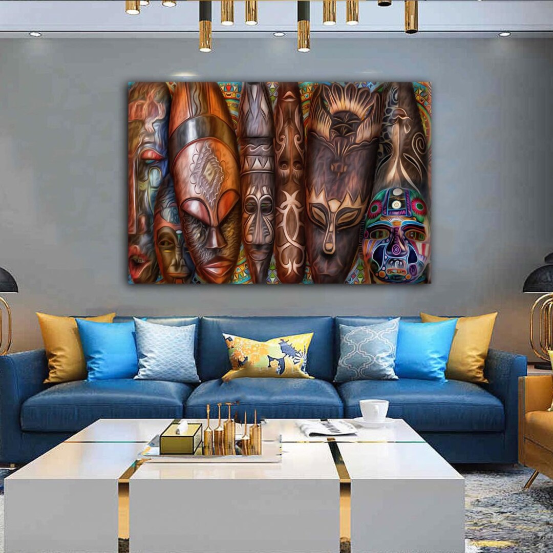 African Mask Canvas, Tribal Mask Print, African Wall Art, African Mask ...