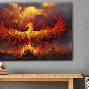Phoenix Canvas Wall Art Fiery Phoenix Modern Home Large Canvas Art Red ...