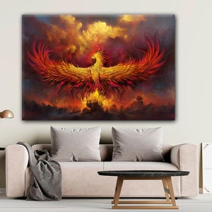 Phoenix Canvas Wall Art Fiery Phoenix Modern Home Large Canvas Art Red ...