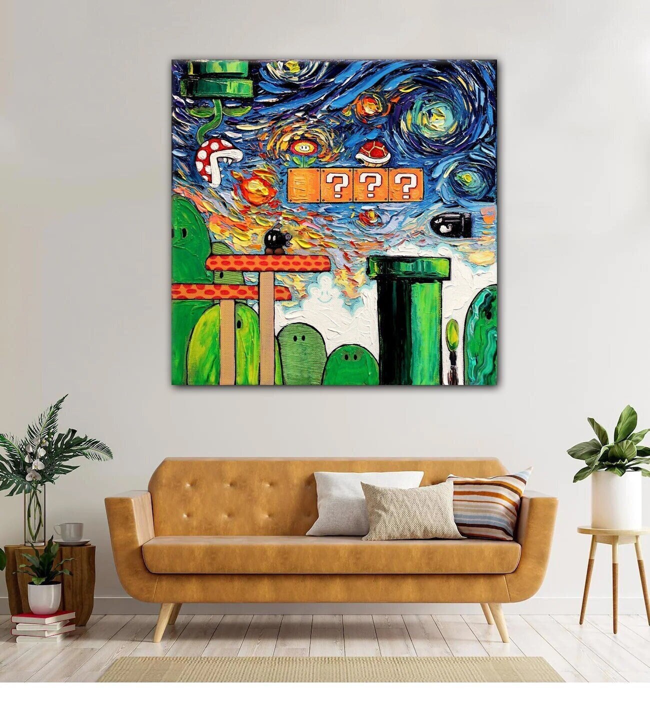 Van Gogh Style Mario Painting, Super Mario Wall Art, Mario World Wall ...