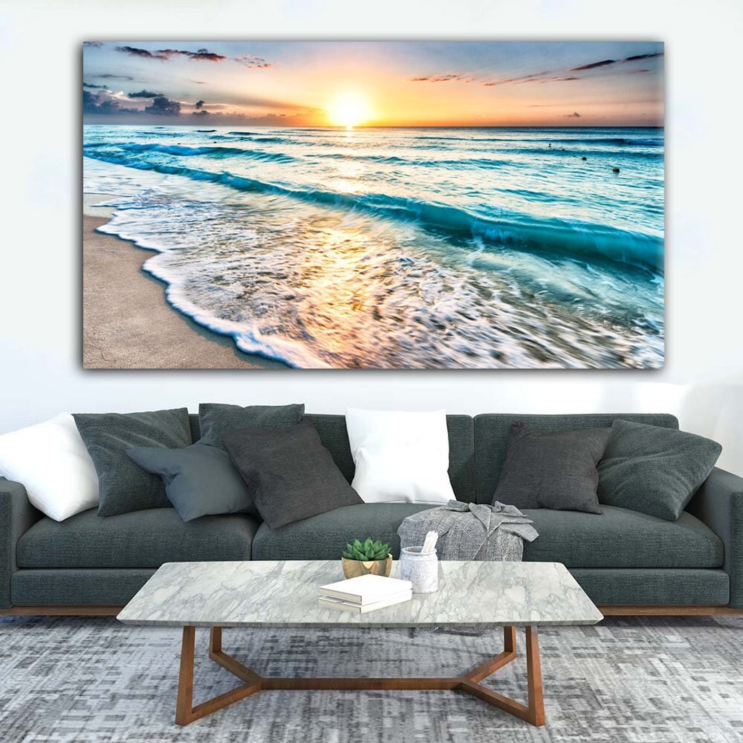 Ocean Beach Canvas Print Sunset Wall Art Sunrise Large Canvas Art Sea ...