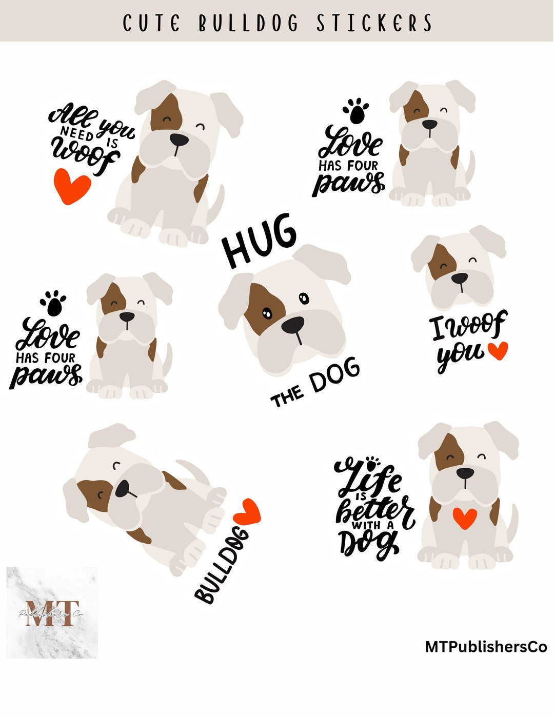 Cute PRINTABLE Bulldog Funny Dog Stickers, Bulldog Cartoon Sticker ...
