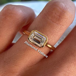 Emerald Cut Cathedral Bezel Setting Engagement Ring Special East West ...