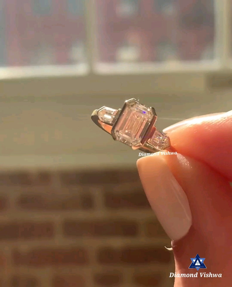 Emerald Cut Moissanite Engagement Ring Straight Bullet Cut - Etsy