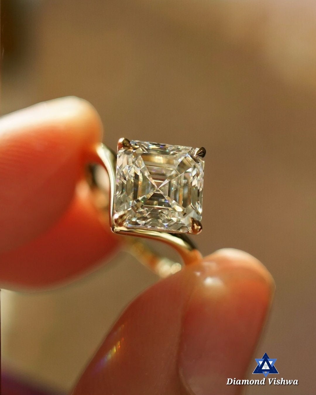 Unique Floating Asscher Cut Ring – Basket Setting, Solitaire Moissanite ...