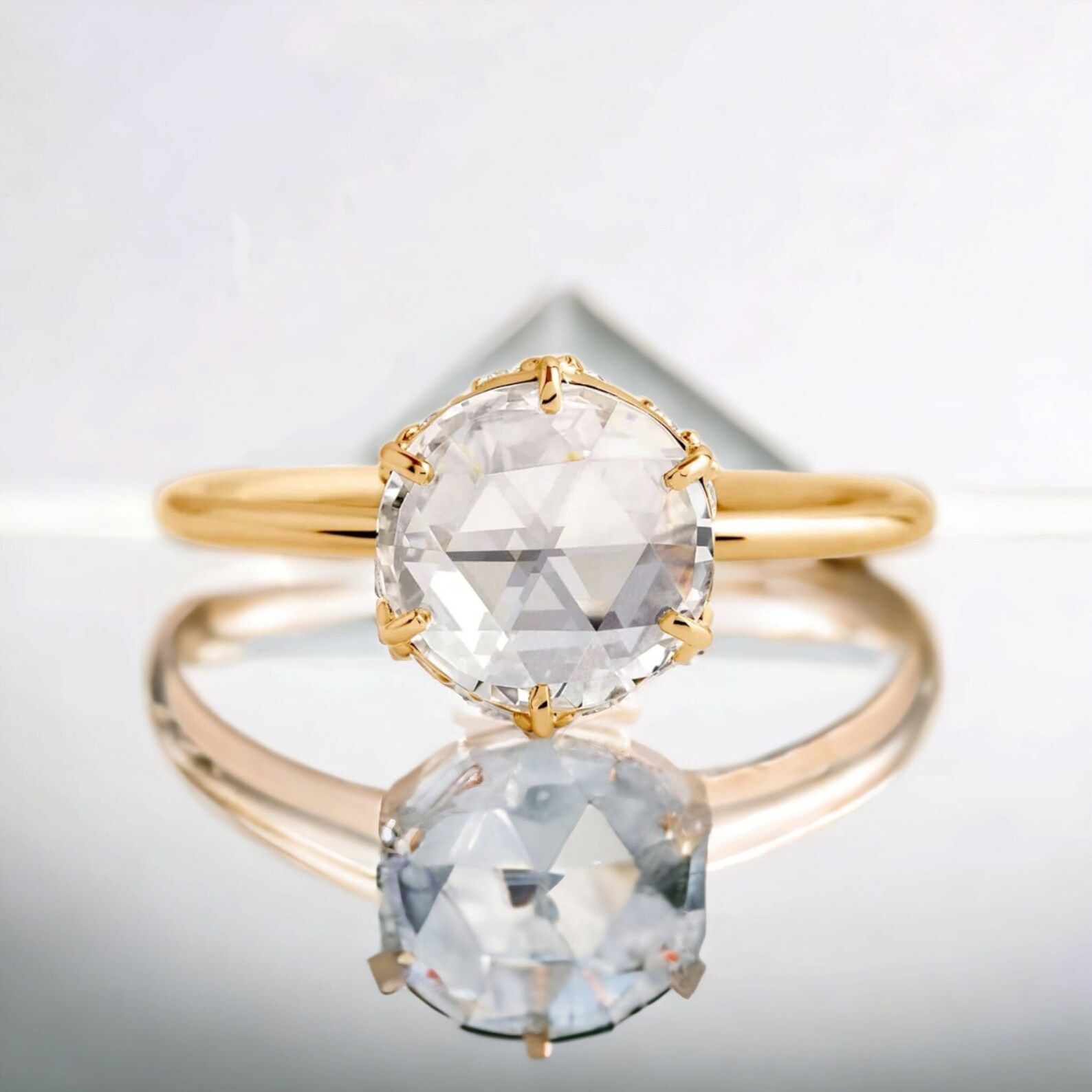 Rose Cut Engagement Ring Rose Cut Round Colorless Moissanite Ring ...
