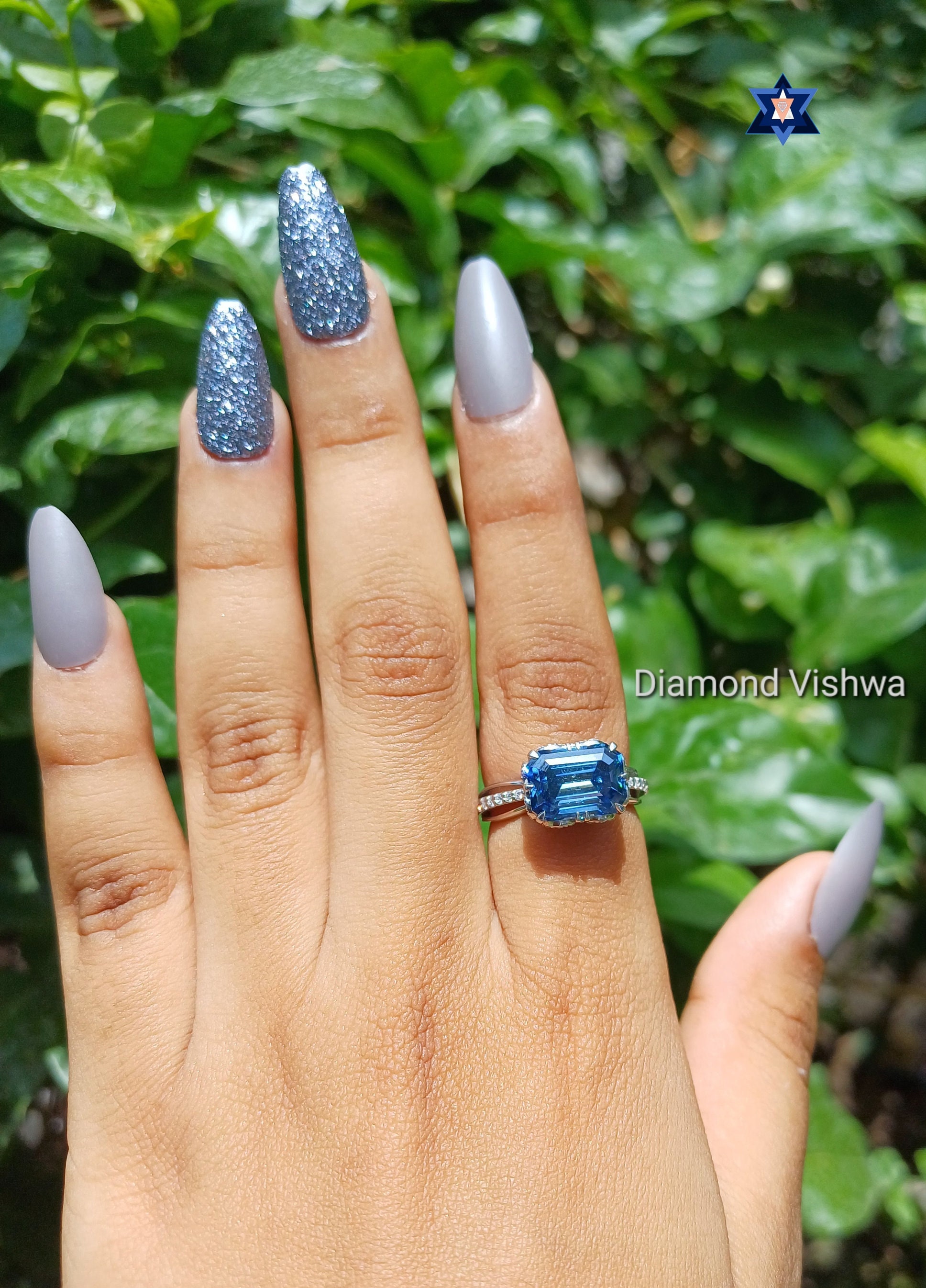 Emerald Cut Blue Moissanite Engagement Ring 4 25 Ct Blue Etsy