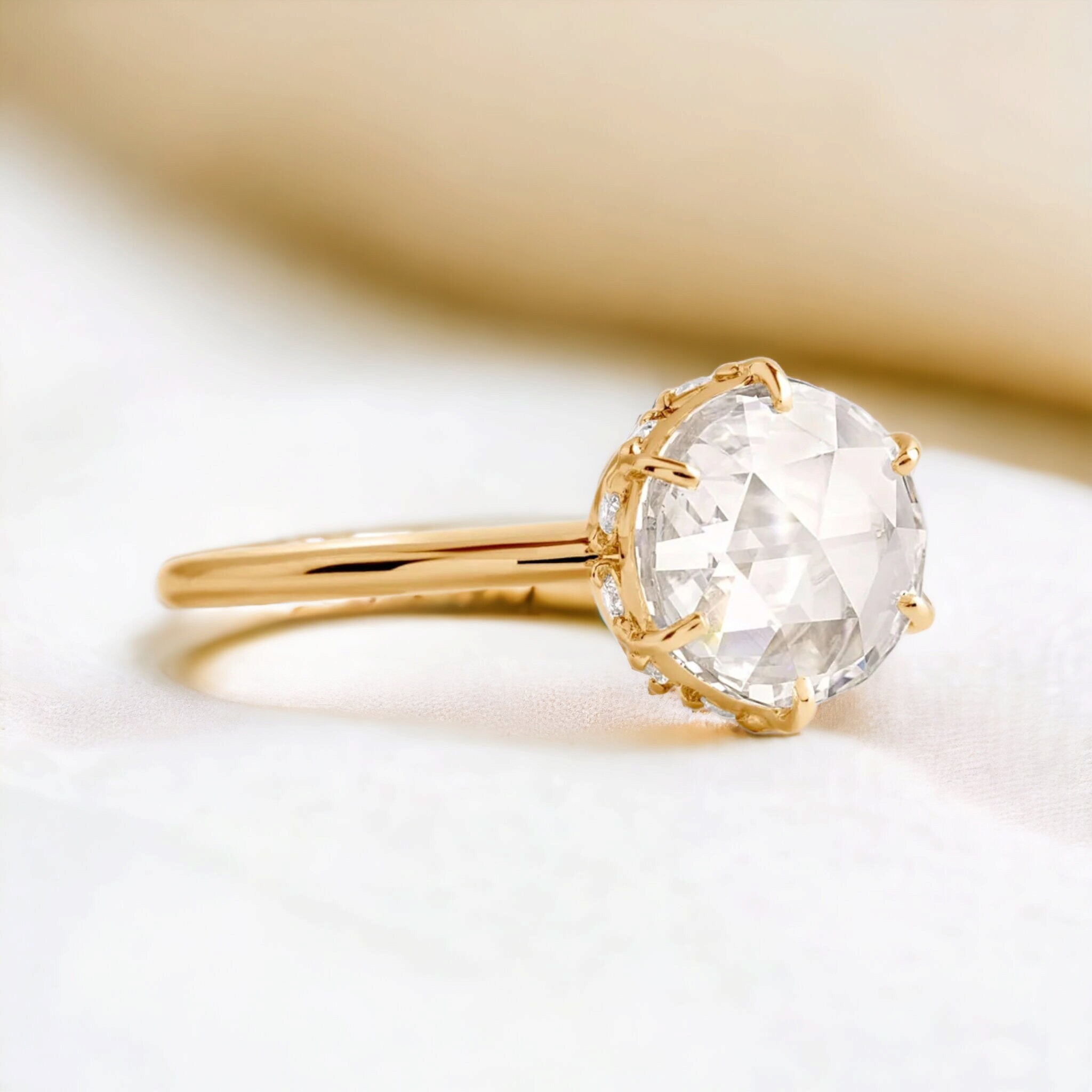 Rose Cut Engagement Ring Rose Cut Round Colorless Moissanite Ring ...