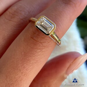 Emerald Cut Cathedral Bezel Setting Engagement Ring | Special East West ...