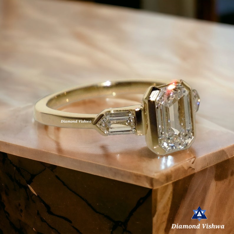 Emerald Cut Moissanite Engagement Ring Straight Bullet Cut - Etsy