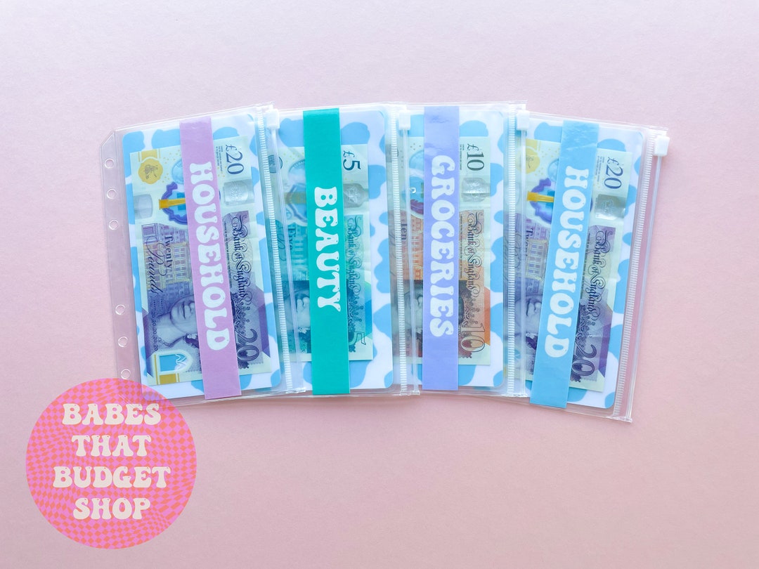 X1 A6 Zip Cash Envelope Pastel Blue Cow Print A6 Zipper Cash Envelope ...