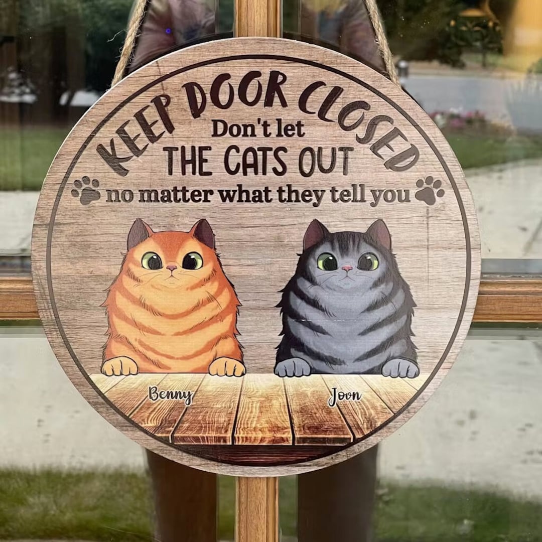 Custom Cat Welcome-ish Round Wood Sign, Personalized Kitten Names Sign ...