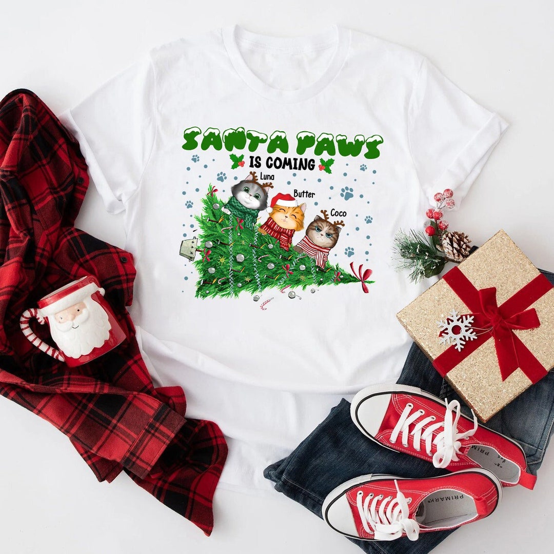 Personalized Cat Santa Paws is Coming Shirt Christmas Cat - Etsy