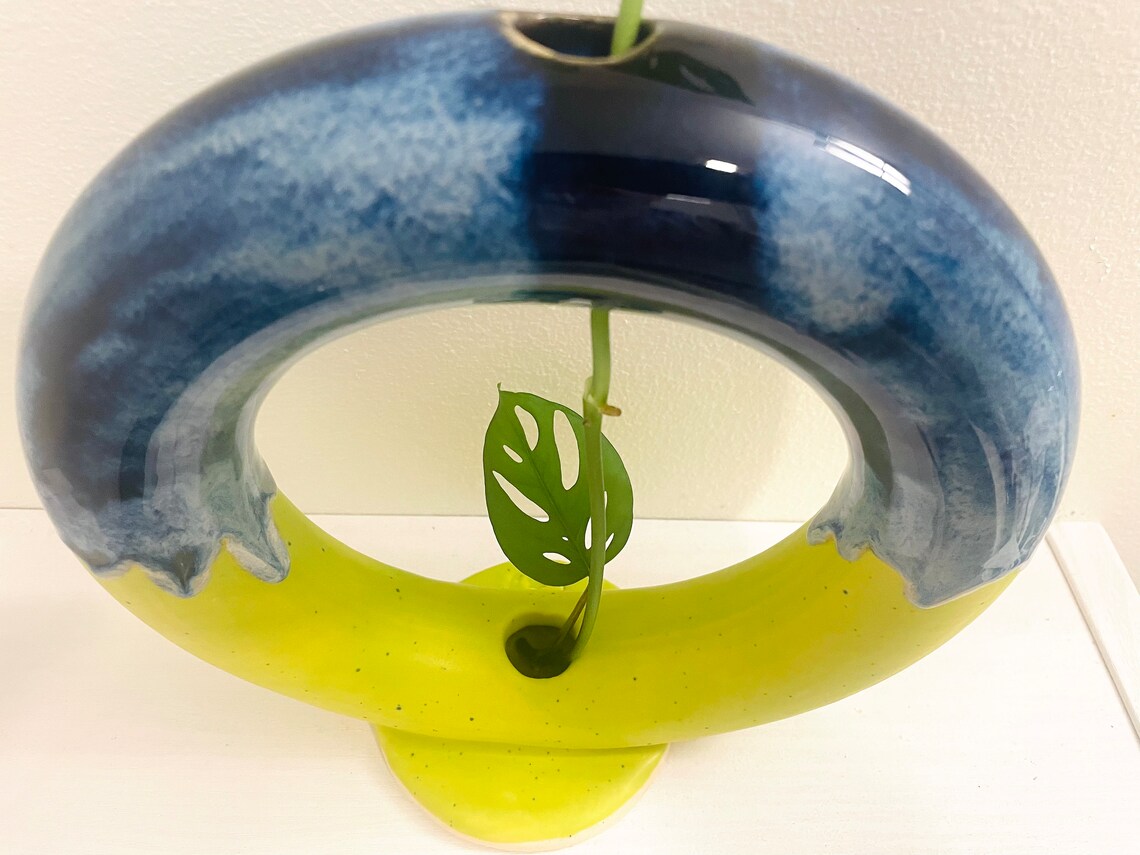 Donut Vase Bright Drippy Yellow-green and Blue Handmade Donut - Etsy