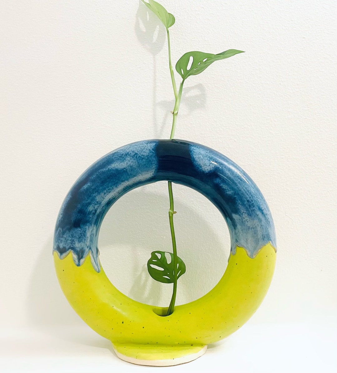 Donut Vase Bright Drippy Yellow-green and Blue Handmade Donut - Etsy