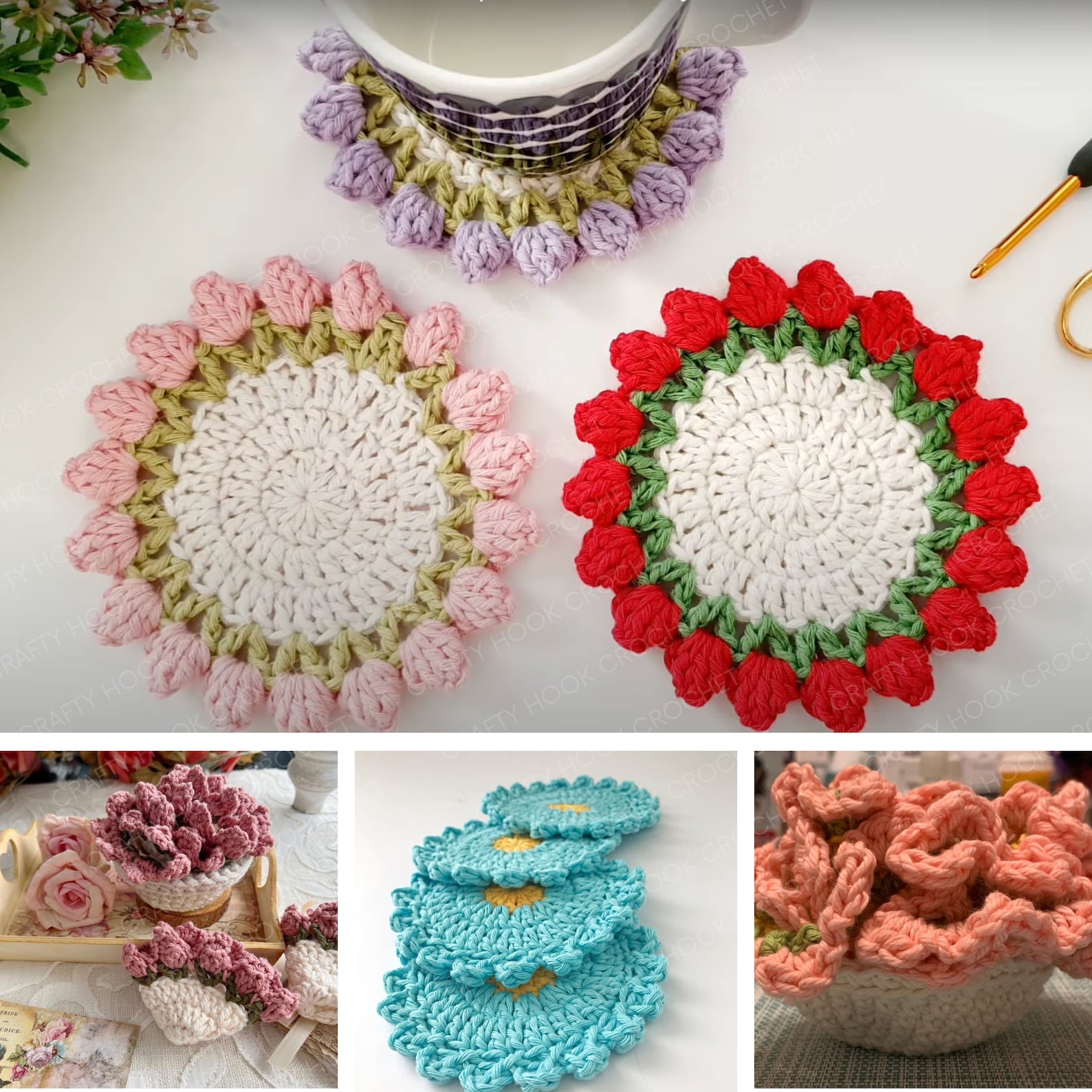 Crochet Flower Pot Coaster Set Pattern Crochet Plant Pot - Etsy