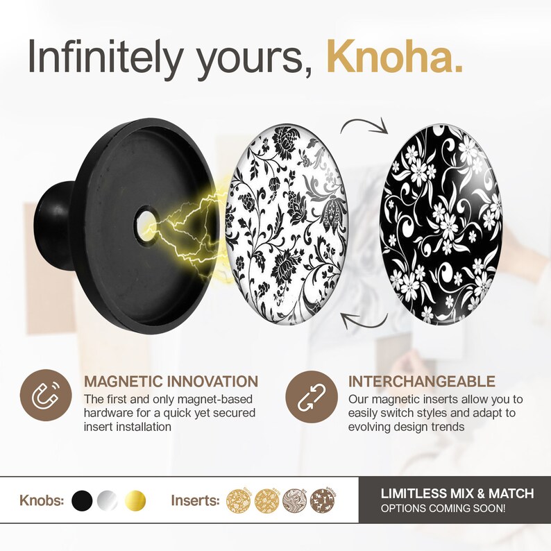 10 DIY Black Cabinet Magnetic Knob Bases, 20 Black and White Flower ...