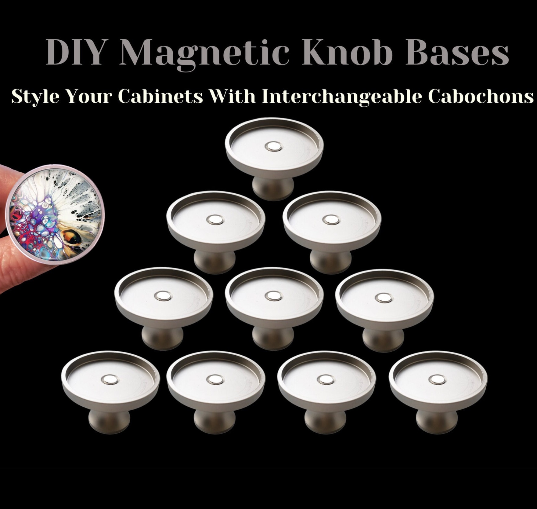 10 DIY Brushed Silver Magnetic Cabinet Knob Bases for Interchangeable ...