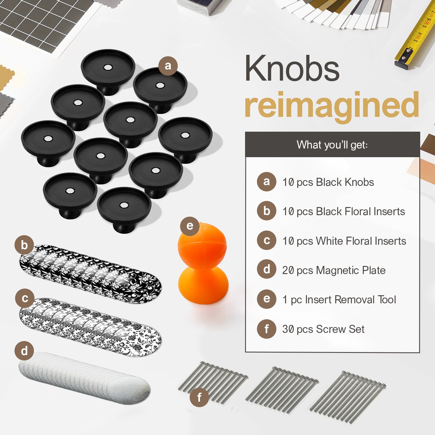 10 DIY Black Cabinet Magnetic Knob Bases, 20 Black and White Flower ...