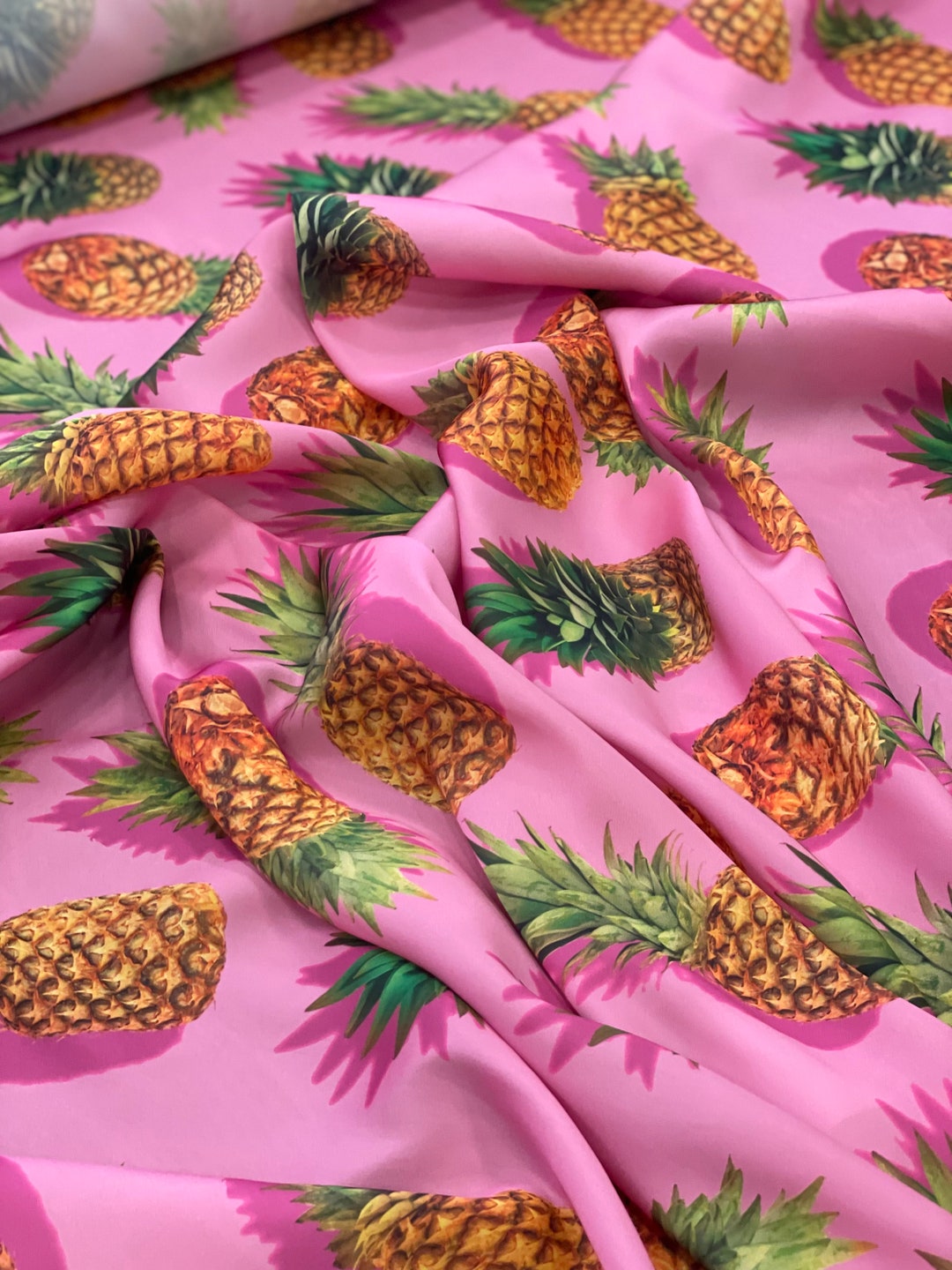 Silky Satin Fabric With Pink Pineapple Pattern (it Can Be Printed on ...