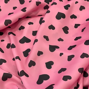 Pink Black Heart Pattern Silk Satin Fabric (can Be Printed on the ...
