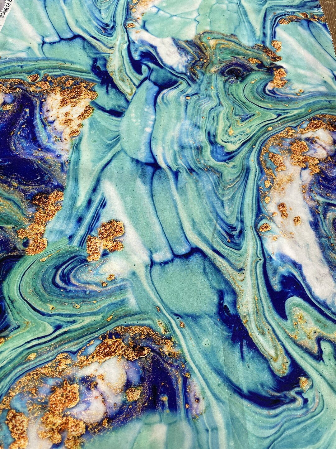 Golden Marble Silky Satin Fabric: Blue & Gold Dress Material - Etsy