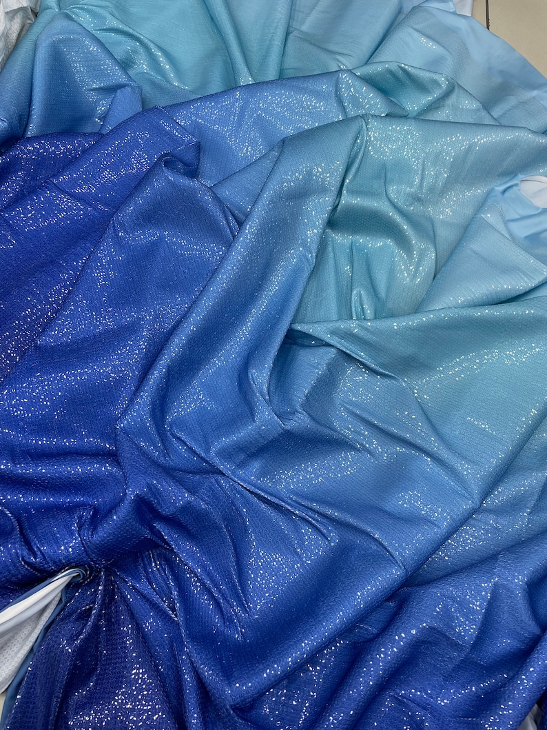 Sequin 2 Way-lycra Fabric Ombre Sax Blue Light Blue Patterned Shiny ...