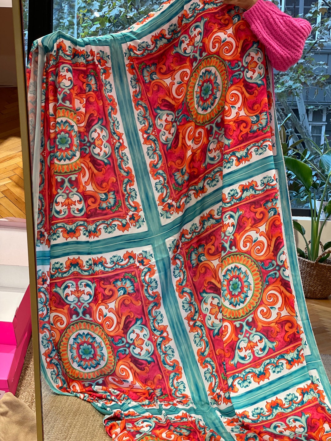 Sicilian Pattern Silky Crepe Fabric, Panel Fabric- Highquality Fabric ...