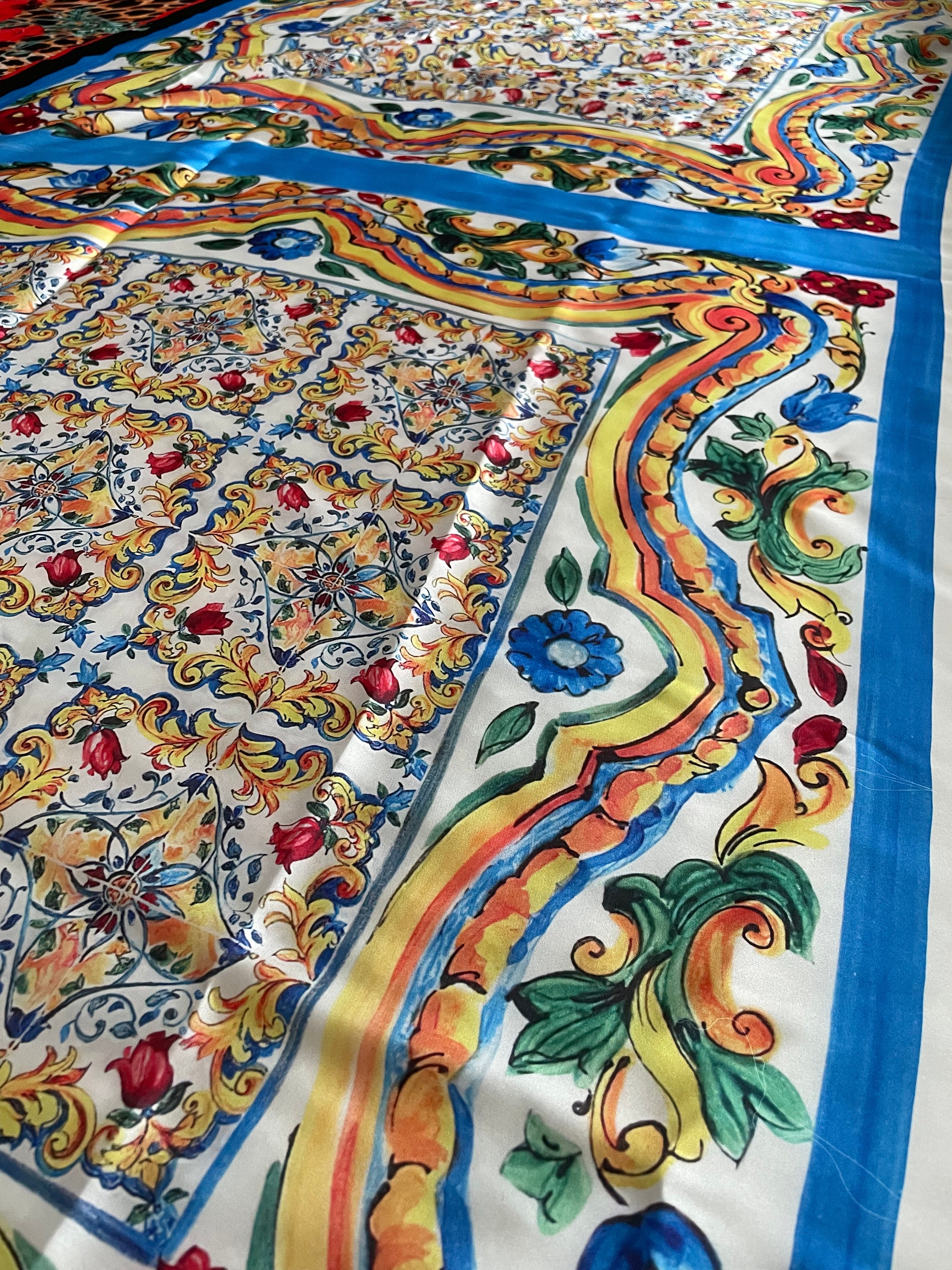 Majolica Sicilian Panel Pattern Silky Satin Fabric-digital - Etsy