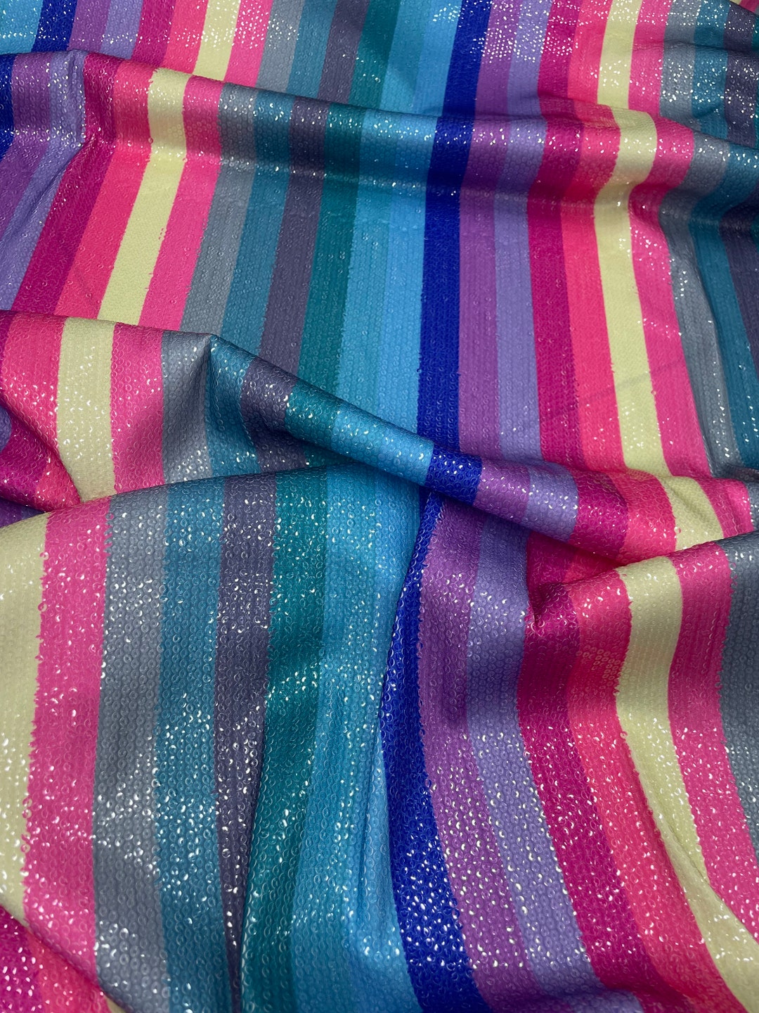 Sequin Lycra Fabric colored Strips Patterned Shiny Evening Dress Fabric ...