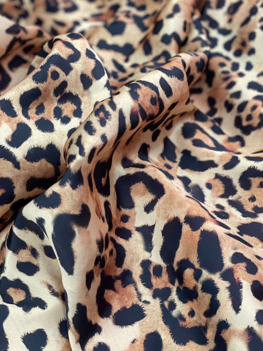 Luxury Leopard Satin Fabric Softly Draped. Printing is Done on the ...
