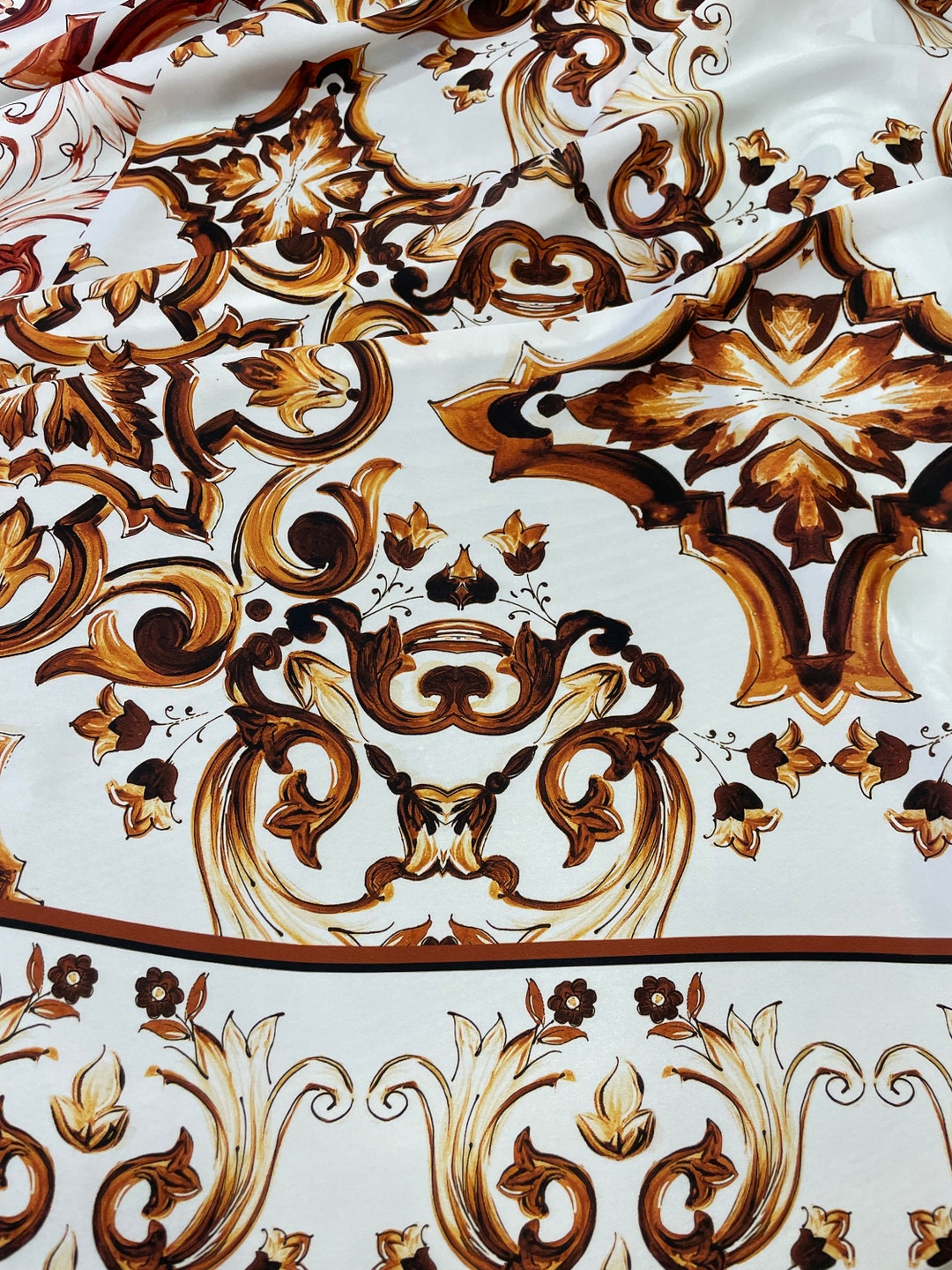 Majolica Brown Color Crepe Fabric& Exclusive Pattern -printed on the ...