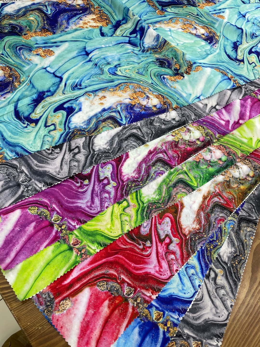 Golden Marble Design Silky Satin Fabric - Very Vivid Colored Dress ...